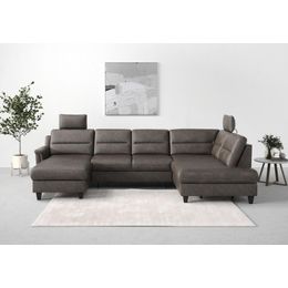 Sit & More Wohnlandschaft SIT & MORE "Far&ouml; U-Form", braun, B:325cm H:90cm T:187cm, Sofas, Wohnlandschaft, inklusive Federkern, wahlweise mit Bettfunktion und Bettkasten