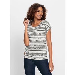 Print-Shirt Casual Looks "Print-Shirt", Damen, Gr. 36, schwarz (ecru, schwarz, bedruckt), 100% Baumwolle, gemustert, mehrfarbig, Rundhals, Shirts Print-Shirt