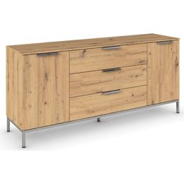 Kombikommode Rauch "Kommode T&uuml;rkommode Sideboard Kombikommode FLIPP", braun (eiche artisan), B:160cm H:72cm T:42cm, Holzwerkstoff, Sideboards, Kombikommode, 2-t&uuml;rig mit 3 Schubladen und Soft-Close-Funktion
