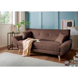 3-Sitzer Home Affaire "Basta", braun (dunkelbraun), B:205cm H:80cm T:82cm, (100% Polyester) Struktur fein (100% Polyester) Chenille, Sofas, 3-Sitzer