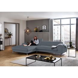 Ecksofa W.Schillig "piedroo, Designsofa mit tollem Sitzkomfort, bequem und elegant, L-Form", blau (blau z69), B:303cm H:70cm T:193cm, Longlife Xtra-Leder Z69: Das feinnarbige, gedeckte Softleder Z69 besticht durch seine au&szlig;ergew&ouml;hnliche Weichheit im trendigen &raquo;Vintage-Look&laquo;, Hautst&auml;rke 0, 9 - 1, 1 mm, Sofas, Ecksofa, Kopfteilverstellung, wahlweise mit Sitztiefenverstellung, Breite 303cm