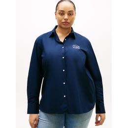 Hemdbluse Tommy Hilfiger Curve "CRV COTTON EASY SHIRT", Damen, Gr. 54, schwarz night navy, Web, Obermaterial: 100% Baumwolle, unifarben, Po-bedeckend, Manschette, Blusen Hemdbluse, in gro&szlig;en Gr&ouml;&szlig;en, Baumwolle