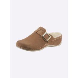 Pantoffel MUBB, Damen, Gr. 40, braun (cognac), Veloursleder, Basic, Schuhe Pantoffel