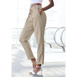 Jogger Pants Lascana, Damen, Gr. 34, N-Gr, beige (sand), Sweatware, Obermaterial: 70% Viskose, 25% Polyamid, 5% Elasthan, unifarben, Basic schmal kn&ouml;chelfrei, Hosen Jogger Pants, mit elastischem Bund und G&uuml;rtelschlaufen, Loungewear, Topseller
