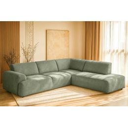 Ecksofa Home Affaire "Linkka, Breite 282 cm", gr&uuml;n, B:282cm H:75cm T:223cm, 90% PES, 10% Nylon, Sofas, Ecksofa, L-Form, in einem weichen Chenille-Stoff, mit Wellenunterfederung