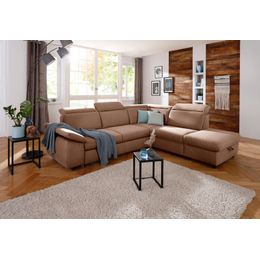 Ecksofa Home Affaire "Mauritius L-Form", braun, B:276cm T:232cm, Struktur fein (100% Polyester);Luxus-Microfaser Lederoptik (100% Polyester);Soft clean (98% Polyester, 2% Polyamid), Sofas, Ecksofa, mit Ottomane, mit Kopfteil- und Armlehnverstellung