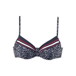 B&uuml;gel-Bikini-Top Lascana "Minimal", Damen, Gr. 38, Cup G, blau (marine, bedruckt), Polyamid, Bikini-Oberteile B&uuml;gel-Bikini-Top, mit verstellbaren Tr&auml;gern