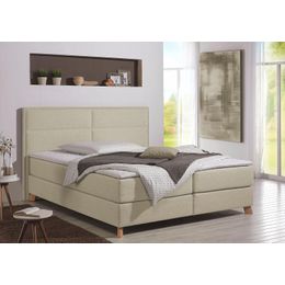 Boxspringbett Home Affaire "Caria", beige (creme, beige), B:151cm L:209cm, Strukturstoff-Bezug (100% Polyester);Topperbezug 100% Polyester, Komplettbetten, Boxspringbett, in 5 Breiten, 3 Matratzen-Ausf&uuml;hrungen, 2 H&auml;rtegraden, Topper