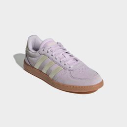 Sneaker adidas Sportswear "BREAKNET SLEEK", Damen, Gr. 41, ice lavender, ice gold metallic, gum10, Leder, Synthetik, Schuhe Sneaker