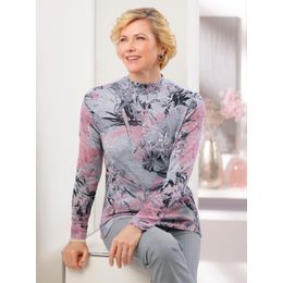 Stehkragenshirt CLASSIC "Winter-Shirt", Damen, Gr. 42, rosa (steingrau, altrosa, bedruckt), 96% Polyester, 4% Elasthan, gemustert, mehrfarbig, Shirts Stehkragenshirt