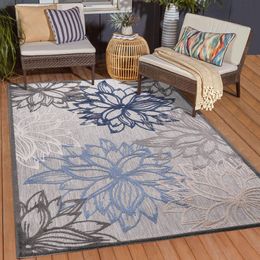 Teppich Sanat "Floral 2 Outdoor", blau (graublau), B:120cm H:6mm L:170cm, Kunstfaser, Teppiche, Teppich, In- und Outdoor geeignet, Blumen, Balkon, Terrasse, Au&szlig;enbereich