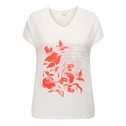 Blusenshirt Only CARMAKOMA "CARVIGGA S/S O-NECK MIX TEE JRS BS", Damen, Gr. L (50/52), cloud dancer print:rose, Jersey, Obermaterial: 96% Viskose, 4% Elasthan, bedruckt, V-Ausschnitt, Shirts Blusenshirt