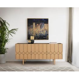 Kommode WOODMAN, braun (eiche, schwarz), B:175cm H:75cm T:45cm, Sideboards, Kommode, Holzfurnier aus Eiche, Skandinavisches Design, FSC-zertifiziert