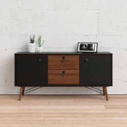 Sideboard Andas "Ry Aufbewahrung, Schubladenschrank", braun (schwarz matt, walnuss), B:150,3cm H:72,2cm T:40,1cm, Holzwerkstoff, Sideboards, Sideboard, Breite 150 cm, H&ouml;he 72 cm, Kommode mit 2 T&uuml;ren und 2 Schubl&auml;den