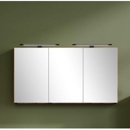 Spiegelschrank Welltime, braun (wotaneiche), B:120cm H:64cm T:20cm, Holzwerkstoff, Schr&auml;nke, Spiegelschrank, Welltime, Breite 120 cm, mittlere T&uuml;r reversibel, ged&auml;mpft