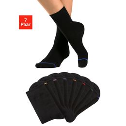 H.I.S. Basicsocken H.I.S, Damen, Gr. 39-42, schwarz (7x schwarz), Baumwollmischung, unifarben, elastisch, Socken Basicsocken, mit eingestrickter farbiger Spitzennaht