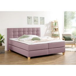Boxspringbett Home Affaire "Moulay", lila (flieder), B:214cm L:211cm, Komplettbetten, Boxspringbett, inkl. Topper, in 3 H&auml;rtegraden, TFK auch in H&auml;rtegrad 4