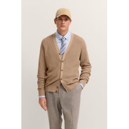 Cardigan Bugatti "Regular Fit", Herren, Gr. L, 40, beige, Strick, 50% Baumwolle, 50% Polyester, unifarben, regular fit, V-Ausschnitt, Rippb&uuml;ndchen, Strickjacken Cardigan, mit V-Ausschnitt und Ripp-Struktur