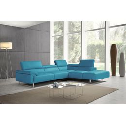 Ecksofa Egoitaliano "Malika, elegant und bequem, Designsofa, L-Form", blau (t&uuml;rkis), B:300cm H:94cm T:107cm, Leder &raquo;BULL&laquo; (echtes Rindsleder). Geschliffenes, pigmentiertes und behandeltes Rindsleder mit einer Dicke von 1, 3-1, 5 mm. Dieses Leder zeigt eine ziemlich weiche Hand mit einem halb undurchsichtigen Aussehen. Es handelt sich um ein gesch&uuml;tztes Leder. Eine leichte Deckschicht sch&uuml;tzt sie v