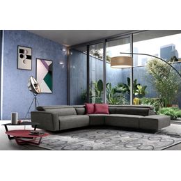 Ecksofa Egoitaliano "Stefanie-e, Designsofa der Extraklasse, bequem mit hohem Sitzkomfort", grau (smoke), B:314cm H:96cm T:284cm, Luxus-Micofaser Lederoptik (100% Polyester) ist ein neues technisches Gewebe mit einem visuellen und taktilen Aspekt, der dem Nubuk sehr nahe kommt, mit innovativen Eigenschaften. Seine au&szlig;erordentliche Weichheit kommt von einem exklusiven Produktionsprozess, der Unrein