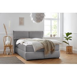 Boxspringbett Home Affaire "Jenson", grau, B:168cm L:225cm, Struktur weich (85% Polyester/15% Nylon), Komplettbetten, Boxspringbett, in 4 Farben, 4 Breiten, 3 Matratzenarten in 2 H&auml;rtegraden, Topper