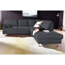 Sit & More Ecksofa SIT & MORE "Belfort L-Form", grau (dunkelgrau), B:243cm H:88cm T:218cm, Flachgewebe (100% Polyester);Luxus-Microfaser ALTARA NUBUCK (100% Polyester);Luxus-Microfaser (90% Polyester, 10% Polyamid), Sofas, Ecksofa, wahlweise mit Vorziehsitz und Bettkasten