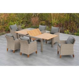 Garten-Essgruppe Merxx "Avellino", beige (steinbeige), Aluminium, Kunststoff, Massivholz, Sitzm&ouml;bel-Sets, Garten-Essgruppe, inkl. Auflagen