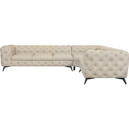 Chesterfield-Sofa Home Affaire "Ecksofa GLYNIS L-Form mit Wellenunterfederung, Ma&szlig;e B/T/H 323/264/75cm", beige (creme), B:323cm H:75cm T:264cm, Struktur (100% Polyester);Samtoptik (100% Polyester), Sofas, Chesterfield-Sofa, aufw&auml;ndige Knopfheftung, moderne Chesterfield Optik, Fu&szlig;farbe w&auml;hlbar