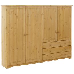 W&auml;scheschrank Home Affaire "Minik", beige (natur gebeizt, gewachst), B:184cm H:140cm T:35cm, Massivholz, Schr&auml;nke, W&auml;scheschrank, mit geschwungenem Fu&szlig;sockel, in drei verschiedenen Farbvarianten