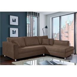 Ecksofa Home Affaire "153", braun, B:252cm H:89cm, 92% Polyester / 8% Nylon, Sofas, Ecksofa, Inkl. Schlaffunktion und gro&szlig;en Strauraum