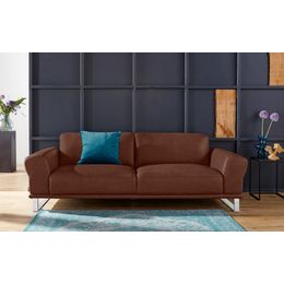 2,5-Sitzer W.Schillig "montanaa", braun (tobacco z69), B:232cm H:78cm T:94cm, Sofas, 2 5-Sitzer, mit Metallkufen in Chrom gl&auml;nzend, Breite 232 cm