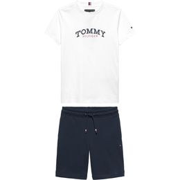 Shirt & Shorts Tommy Hilfiger "MONOTYPE GRAPHIC TEE SHORT SET", Jungen, Gr. 5 (110), wei&szlig;, Jersey, Obermaterial: 80% Baumwolle, 20% Polyester, unifarben, KOB Set-Artikel Shirt & Shorts, Kinder bis 16 Jahre, Druck, regular fit
