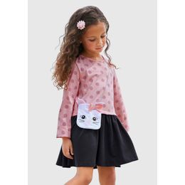 Jerseykleid Kidsworld "f&uuml;r kleine M&auml;dchen", M&auml;dchen, Gr. 140/146, N-Gr, rot (rosa, marine), Jersey, Obermaterial: 95% Baumwolle, 5% Elasthan, bedruckt, gepunktet, mehrfarbig, ausgestellt kniefrei, Rundhals, Aufschlag, Kleider Jerseykleid, ideal f&uuml;r festliche Anl&auml;sse, kniefreie L&auml;nge, Topseller
