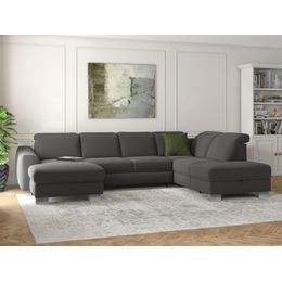 Sit & More Wohnlandschaft SIT & MORE "Dundee U-Form", grau, B:338cm H:86cm T:219cm, Sofas, Wohnlandschaft, mit Federkern und Edelstahlf&uuml;&szlig;en, wahlweise mit Kopfteilverstellung