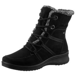 Winterboots Ara "M&Uuml;NCHEN", Damen, Gr. 35, schwarz, Textil, Veloursleder, Schuhe Winterboots, Schn&uuml;rboots, Winterstiefelette in Komfortweite H = sehr weit