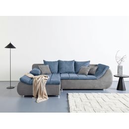 Ecksofa Home Affaire "Imola, elegant und modern, aktuelle Steppung im Sitz, bequem, L-Form", bunt (hellgrau, blau), B:271cm H:90cm T:104cm, Sofas, Ecksofa, frei im Raum stellbar, wahlweise mit Bettfunktion und Bettkasten