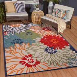 Teppich Sanat "Floral 2 Outdoor", bunt, B:80cm H:6mm L:200cm, Kunstfaser, Teppiche, Teppich, In- und Outdoor geeignet, Blumen, Balkon, Terrasse, Au&szlig;enbereich