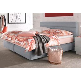 Boxspringbett, grau (hellgrau), B:175cm L:212cm, Bezug Kaltschaum-Topper: 100% Polyester, beidseitig mit Klimafaser versteppt. Abnehmbar und bei 40 C waschbar.;Bezug Kopfteil und seitliche Unterboxen: feiner Strukturstoff aus 77% Polyester, 23% Viskose.;Bezug Obermatratze: 100% Polyester, Westfalia Schlafkomfort, Komplettbetten, Boxspringbett