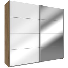 Schwebet&uuml;renschrank wimex "Easy", braun (plankeneichefarben, wei&szlig;glas, spiegel), B:225cm H:210cm T:65cm, Schr&auml;nke, Schwebet&uuml;renschrank, mit Glas und Spiegel