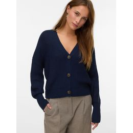 V&eacute;ro Moda Strickjacke VERO MODA "VMLEA LS V-NECK CUFF CARDIGAN NOOS", Damen, Gr. L, navy blazer, Strick, Obermaterial: 100% Polyacryl, unifarben, regular fit normal, V-Ausschnitt, Rippb&uuml;ndchen, Strickjacken Strickjacke, Rippstrick