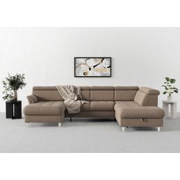 Sit & More Wohnlandschaft SIT & MORE "Marano U-Form", grau (taupe), B:304cm T:216cm, 98% Polyester, 2% Polyamid, Sofas, Wohnlandschaft, inklusive Kopfteilverstellung, wahlweise mit Bettfunktion, Bettkasten