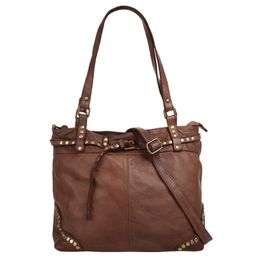 Shopper Samantha Look, Damen, Gr. B/H/T: 33cm x 26cm x 12cm onesize, braun (cognac), Leder, unifarben, Taschen Shopper, echt Leder, Made in Italy