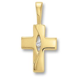 Kettenanh&auml;nger ONE ELEMENT "Zirkonia Kreuz Anh&auml;nger aus 333 Gelbgold", gold, Schmuckanh&auml;nger, Damen, Gelbgold 333, Kettenanh&auml;nger