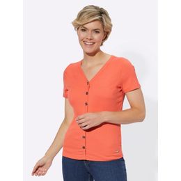 Kurzarmshirt Casual Looks "Shirt", Damen, Gr. 42, orange, 95% Viskose, 5% Elasthan, unifarben, V-Ausschnitt, Shirts Kurzarmshirt