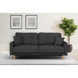 2-Sitzer Home Affaire "TRIPLO mit Wellenunterfederung, Ma&szlig;e B/T/H: 165/100/89 cm", schwarz, B:165cm H:89cm T:100cm, 100% Polyester, Sofas, 2-Sitzer, Sofa mit Steppung im R&uuml;ckenbereich, incl. R&uuml;ckenkissen und Zierkissen