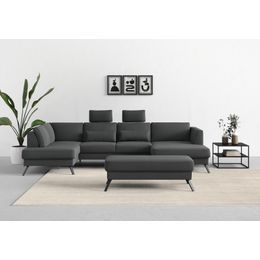 Sit & More Wohnlandschaft SIT & MORE "Lindholm U-Form", grau (anthrazit), B:342cm H:88cm T:188cm, Sofas, Wohnlandschaft, mit Sitztiefenverstellung und Federkern