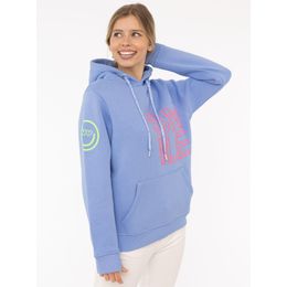 Hoodie Zwillingsherz "Alissa 2.0", Damen, Gr. S, blau, Sweatware, Obermaterial: 50% Baumwolle, 50% Polyester, bedruckt, unifarben, h&uuml;ftbedeckend, ohne Ausschnitt, Rippb&uuml;ndchen, Sweatshirts Hoodie, mit SMILE Stickerei vorne und hinten