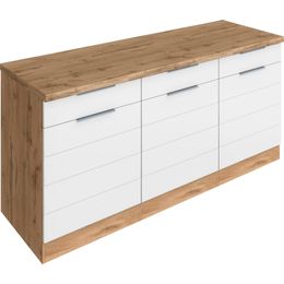 Unterschrank KOCHSTATION "KS-Luhe", wei&szlig; (wei&szlig; matt, wotaneiche), B:180cm H:86cm T:60cm, MDF, Schr&auml;nke, Unterschrank, 180 cm breit, f&uuml;r viel Stauraum, MDF-Fronten mit waagerechter Lisene