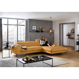 Ecksofa W.Schillig "piedroo, Designsofa mit tollem Sitzkomfort, L-Form", gelb (kurkuma z69), B:303cm H:70cm T:193cm, Longlife Xtra-Leder Z69: Das feinnarbige, gedeckte Softleder Z69 besticht durch seine au&szlig;ergew&ouml;hnliche Weichheit im trendigen &raquo;Vintage-Look&laquo;, Hautst&auml;rke 0, 9 - 1, 1 mm, Sofas, Ecksofa, Kopfteilverstellung, wahlweise mit Sitztiefenverstellung, Breite 303cm