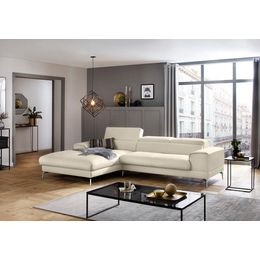 Ecksofa W.Schillig "piedroo, Designsofa mit tollem Sitzkomfort, bequem und elegant, L-Form", grau (eisgrau z59), B:303cm H:70cm T:193cm, Longlife Xtra-Leder Z59: Glattleder mit modischer Pr&auml;gung. Hautst&auml;rke 0, 9 - 1, 1 mm, Sofas, Ecksofa, Kopfteilverstellung, wahlweise mit Sitztiefenverstellung, Breite 303cm